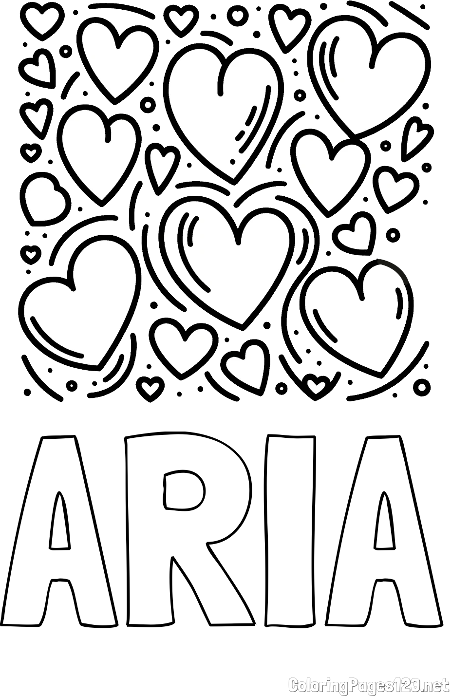 ARIA Coloring Page and Free Printable Coloring Page of Hearts