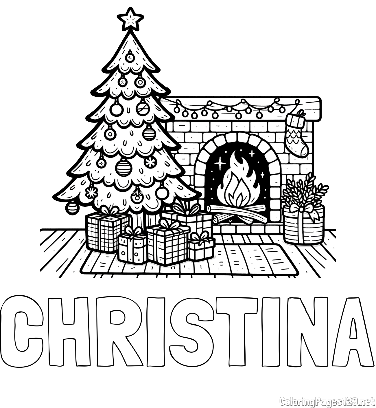 CHRISTINA Coloring Page and Coloring Page of a Christmas Tree with ...