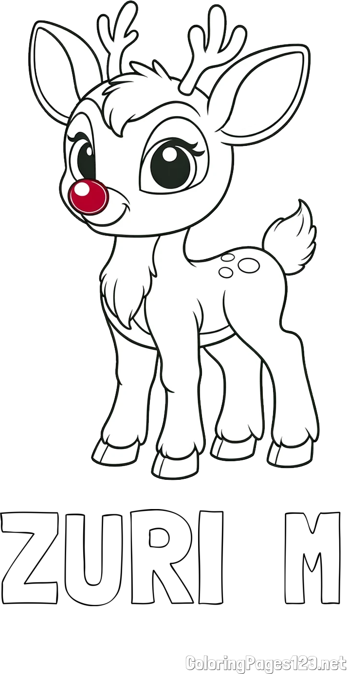 ZURI M Coloring Page and Coloring Page of a Cute Deer (Rudolph)