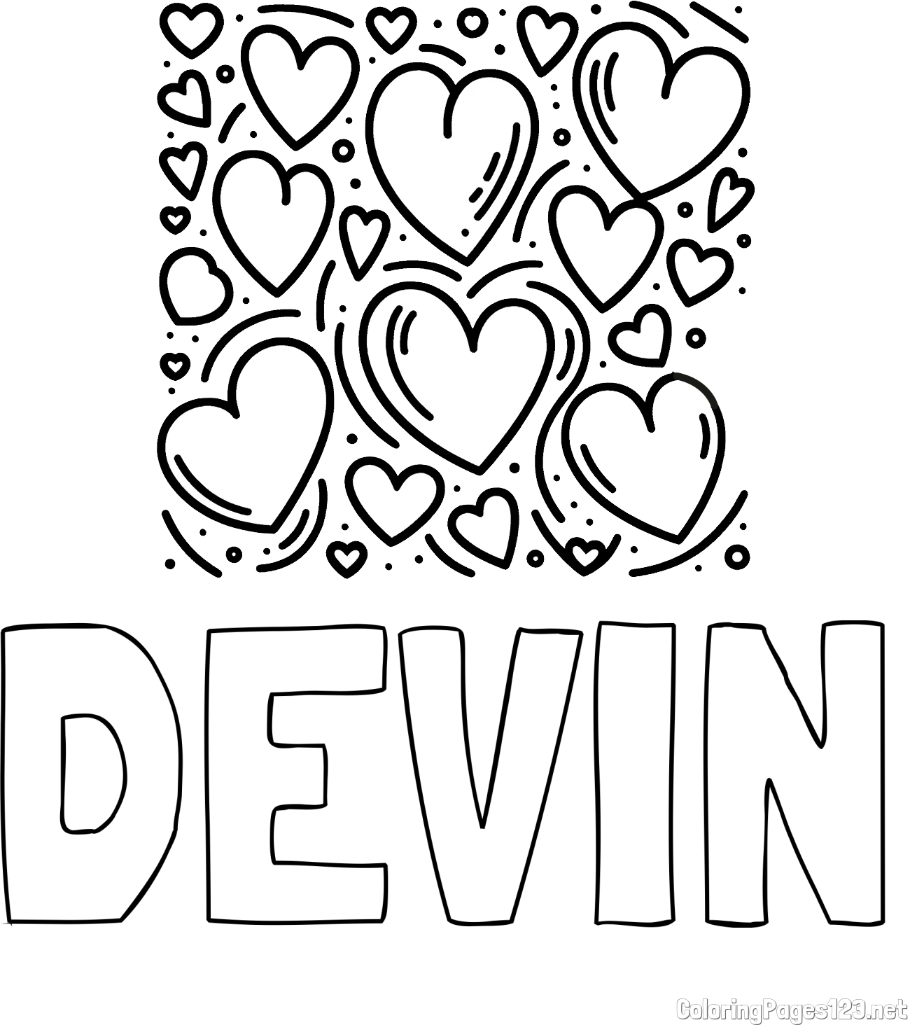 DEVIN Coloring Page and Free Printable Coloring Page of Hearts