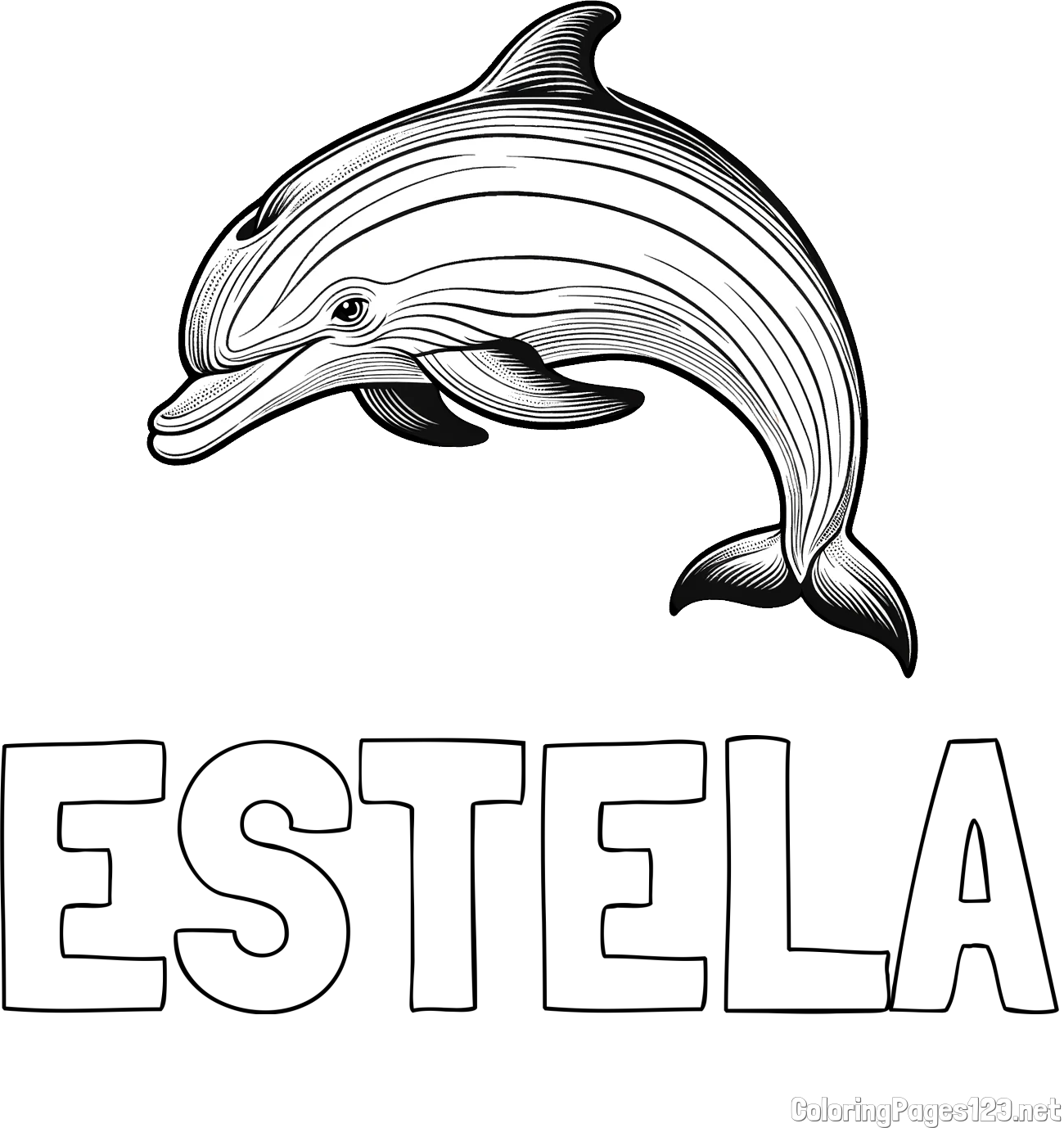 ESTELA Coloring Page and Coloring Page of a Beautiful Dolphin