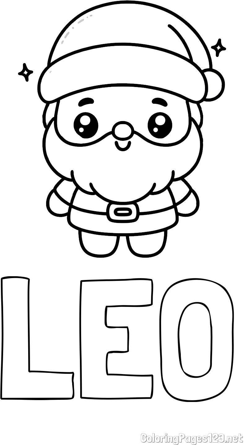 LEO Coloring Page and Simple Coloring Page of Santa Claus for Kids