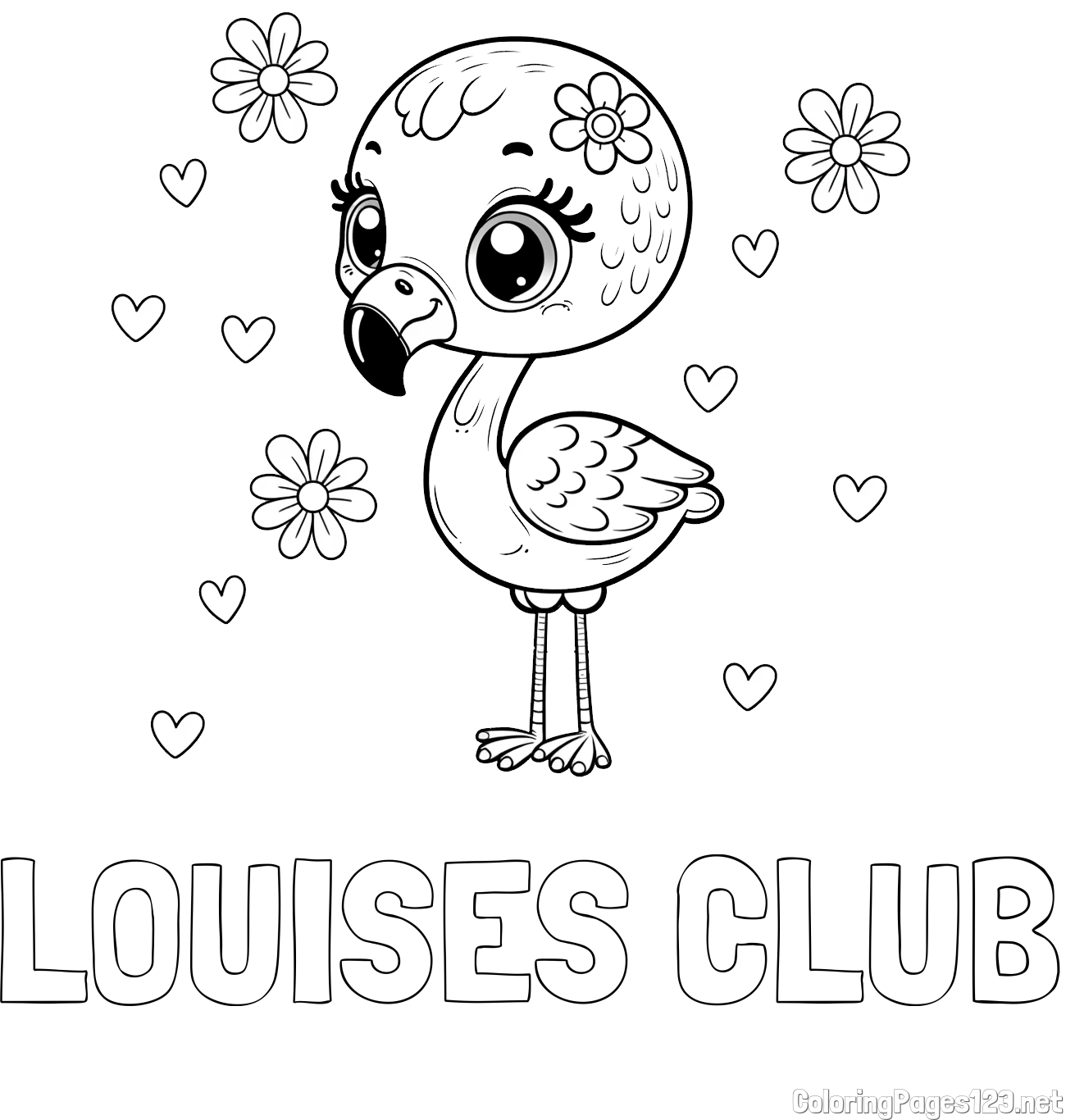 LOUISES CLUB Coloring Page and Coloring Page of a Cute Flamingo with ...