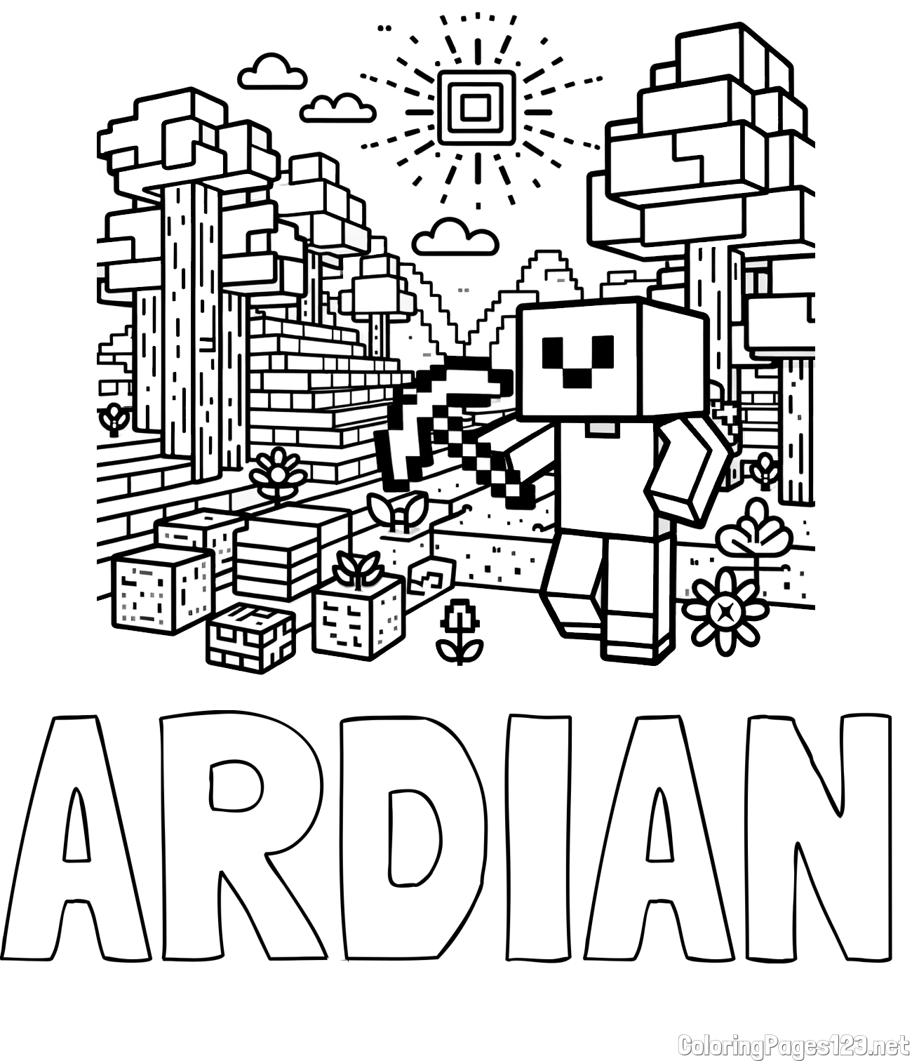 ARDIAN Coloring Page and Minecraft World Coloring Page