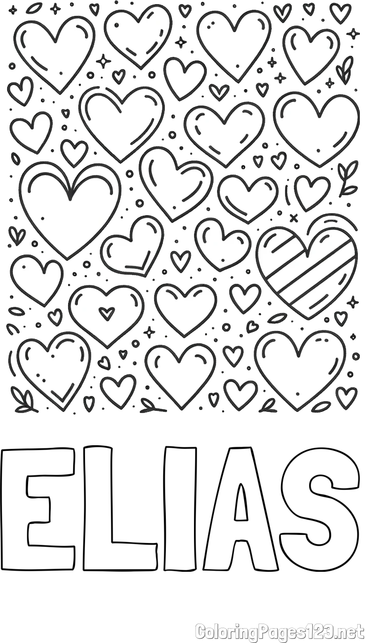 ELIAS Coloring Page and Children's Coloring Page of Many Hearts
