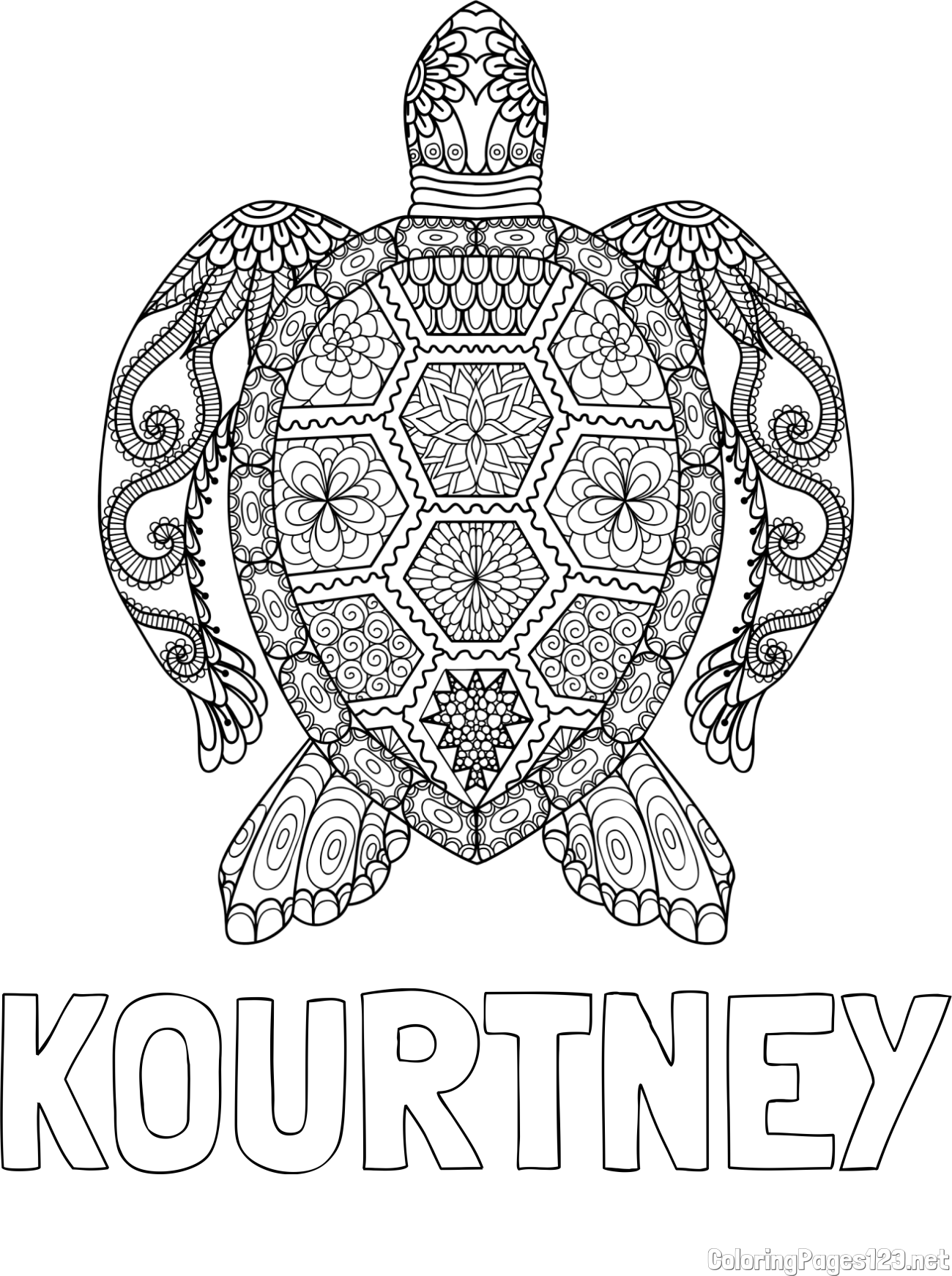 KOURTNEY Coloring Page and Sea Turtle Mandala Coloring Page