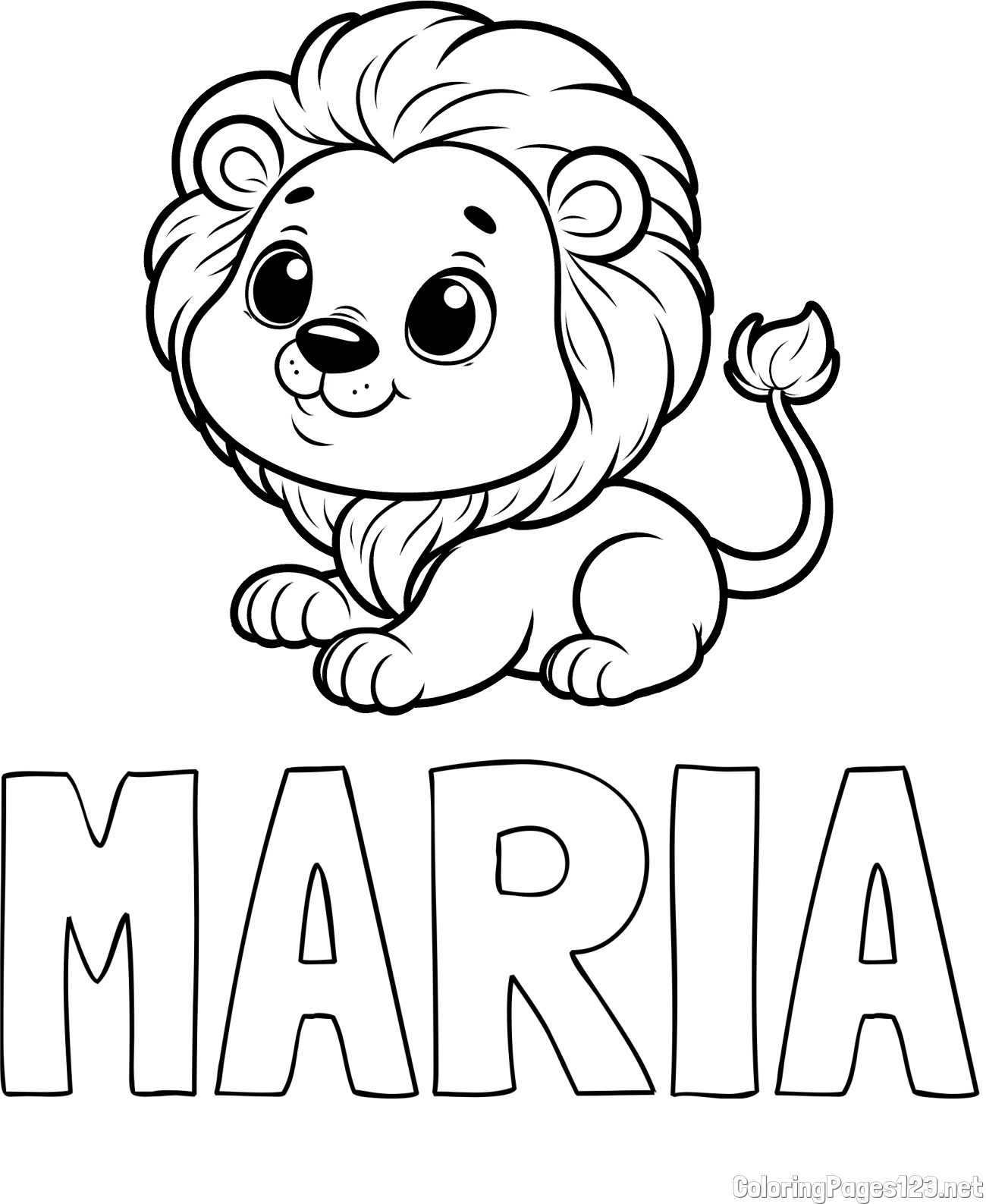MARIA Coloring Page and Playful Baby Lion Coloring Page