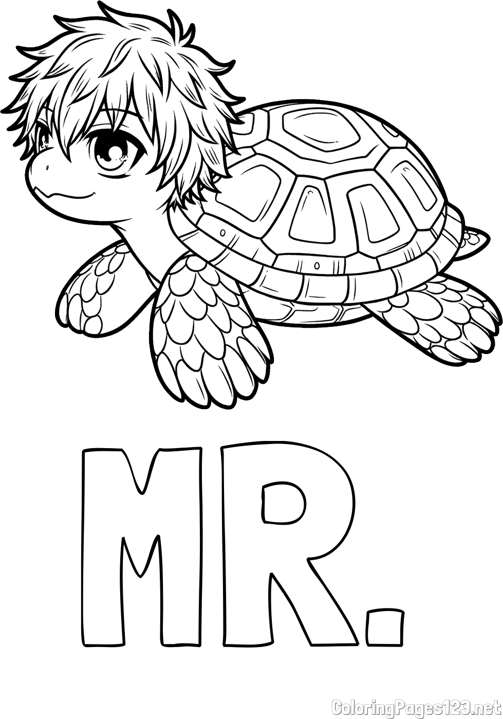 MR. Coloring Page and Coloring Page of Anime Turtle