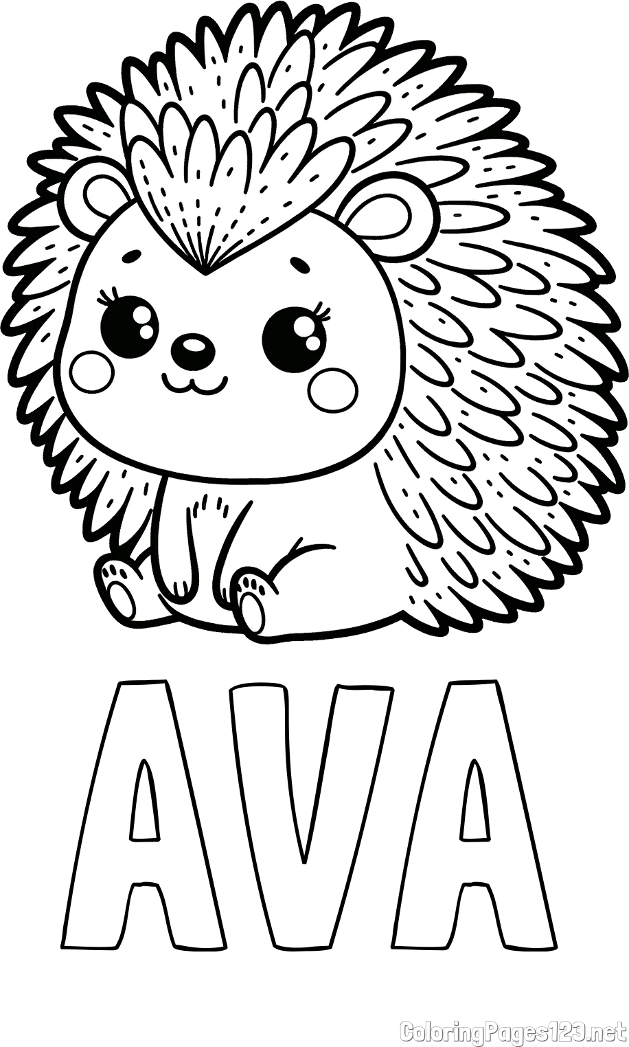 AVA Coloring Page and Cute Hedgehog Coloring Page