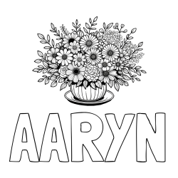 AARYN Coloring Page and Beautiful Bouquet of Flowers Coloring Page