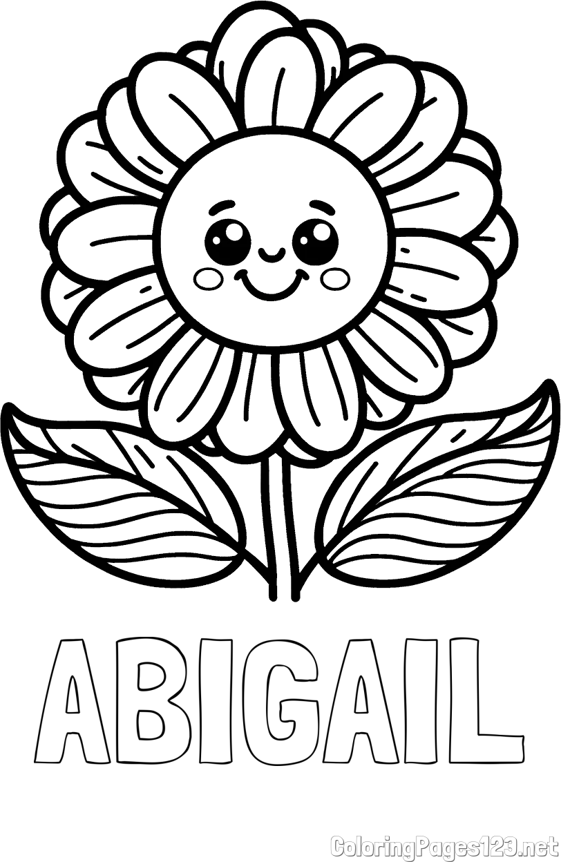 ABIGAIL Coloring Page and Smiling Flower Coloring Page