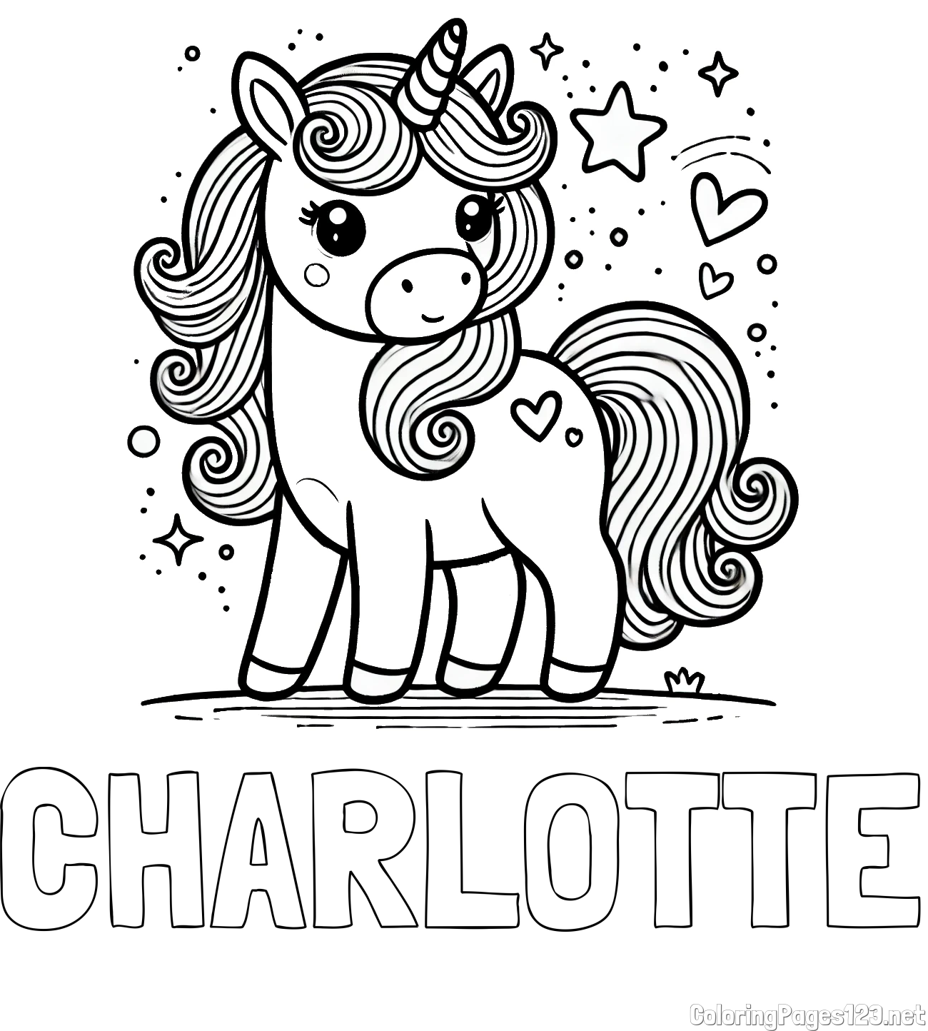 CHARLOTTE Coloring Page and Cute Unicorn Coloring Page