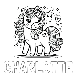 CHARLOTTE Coloring Page and Cute Unicorn Coloring Page
