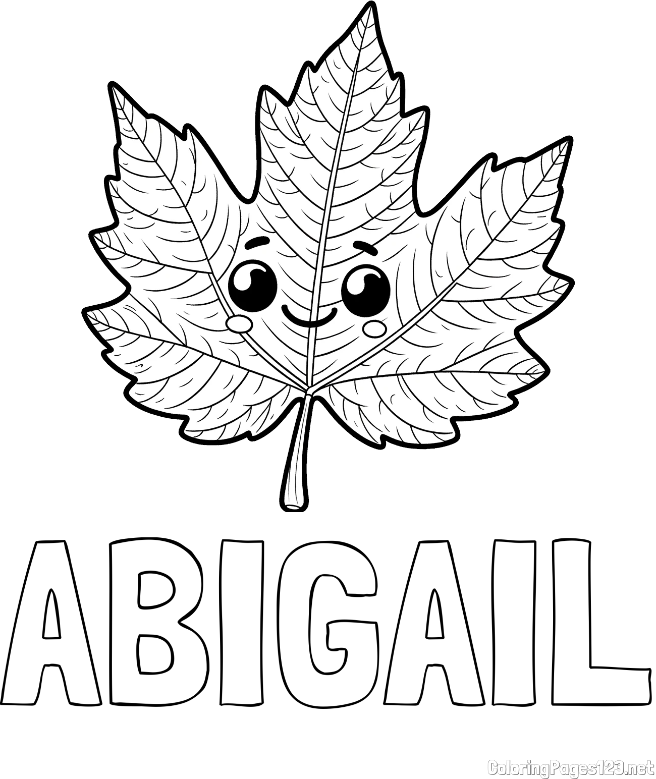 ABIGAIL Coloring Page and Smiling Leaf Coloring Page for Kids
