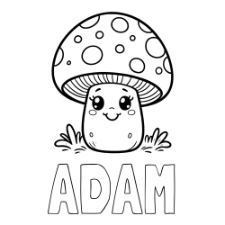 ADAM Coloring Page alongside Coloring Page of a Smiling Mushroom