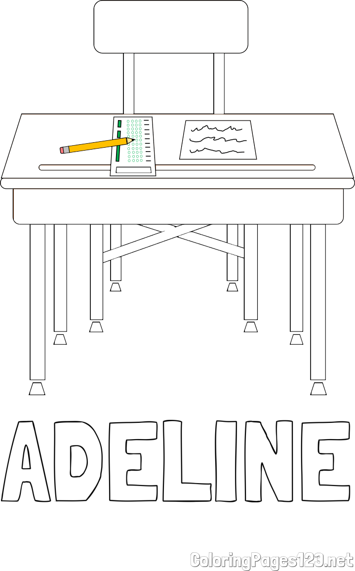 ADELINE Coloring Page and School Desk Coloring Page