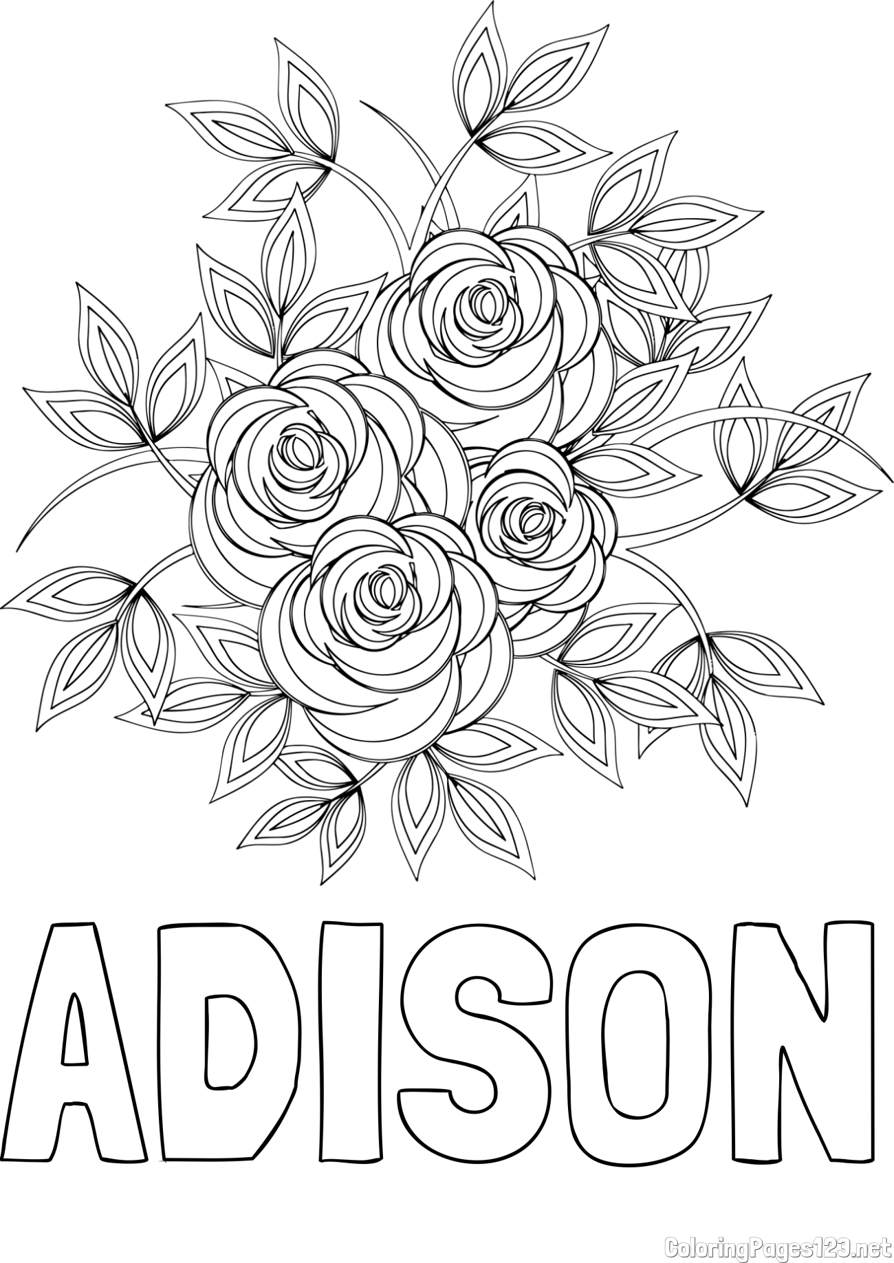 ADISON Coloring Page and Rose Mandala Coloring Page