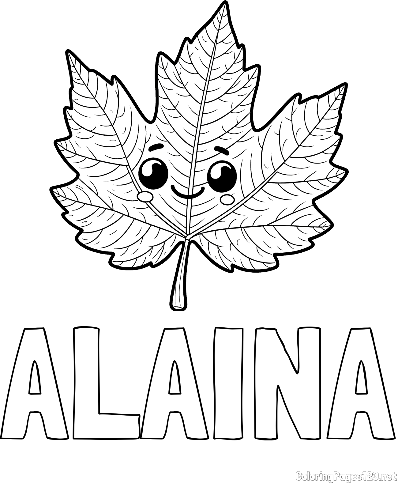 ALAINA Coloring Page and Smiling Leaf Coloring Page for Kids