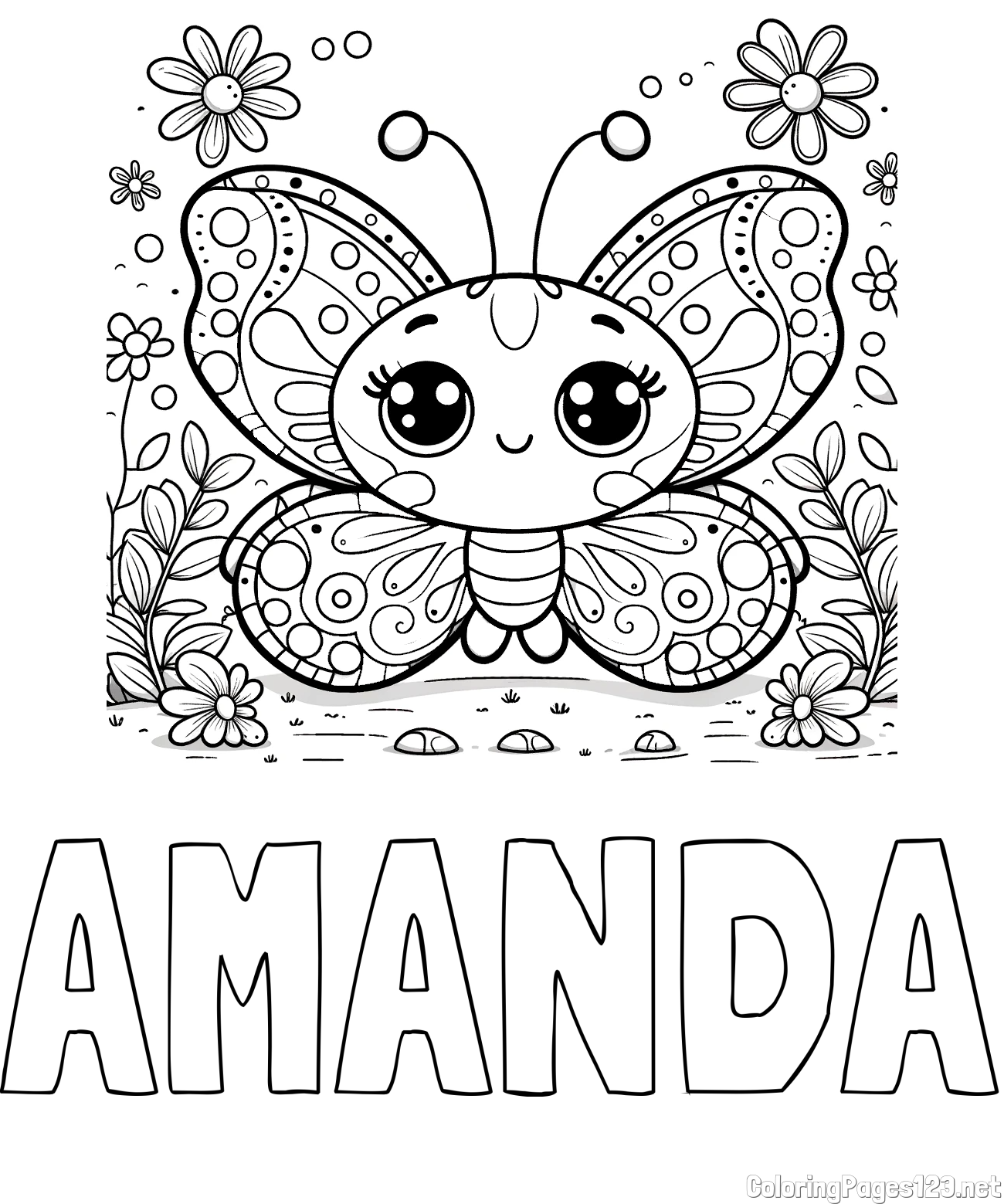 AMANDA Coloring Page and Cute Butterfly Coloring Page