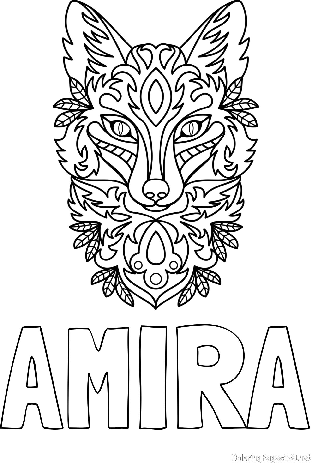 AMIRA Coloring Page and Wolf Mandala Coloring Page
