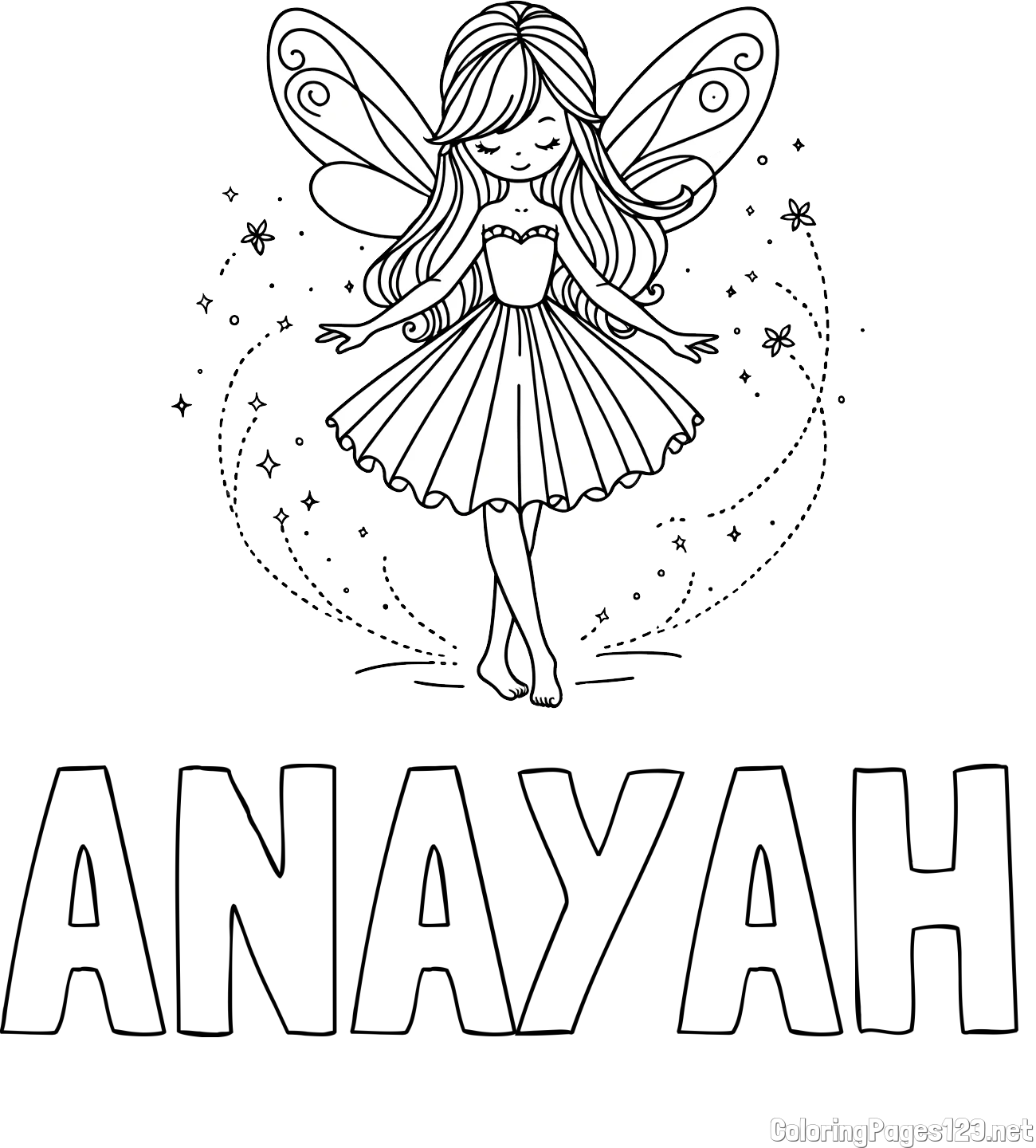 ANAYAH Coloring Page and Coloring Page of a Cute Magical Fairy