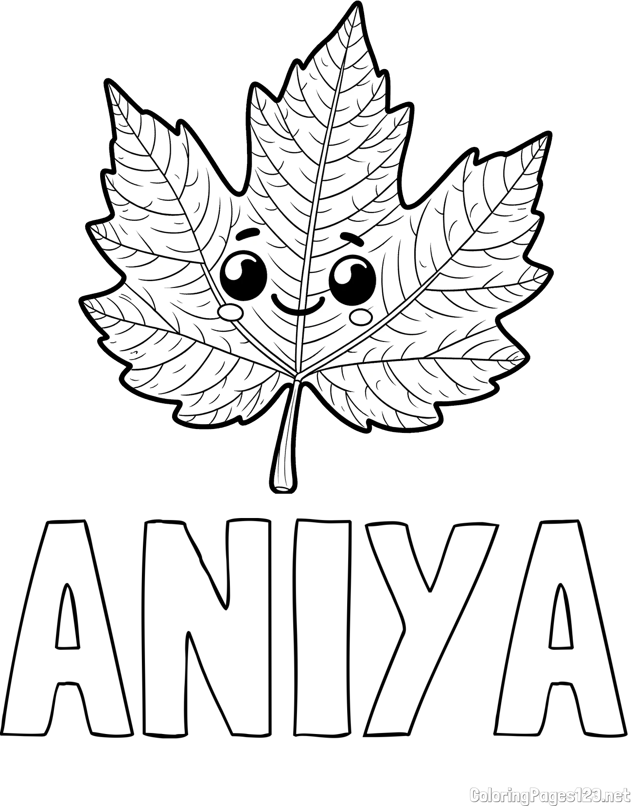 ANIYA Coloring Page and Smiling Leaf Coloring Page for Kids
