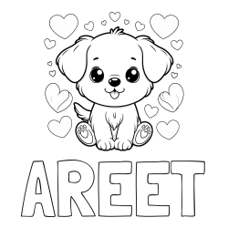AREET Coloring Page and Coloring Page of a Cute Dog and Hearts