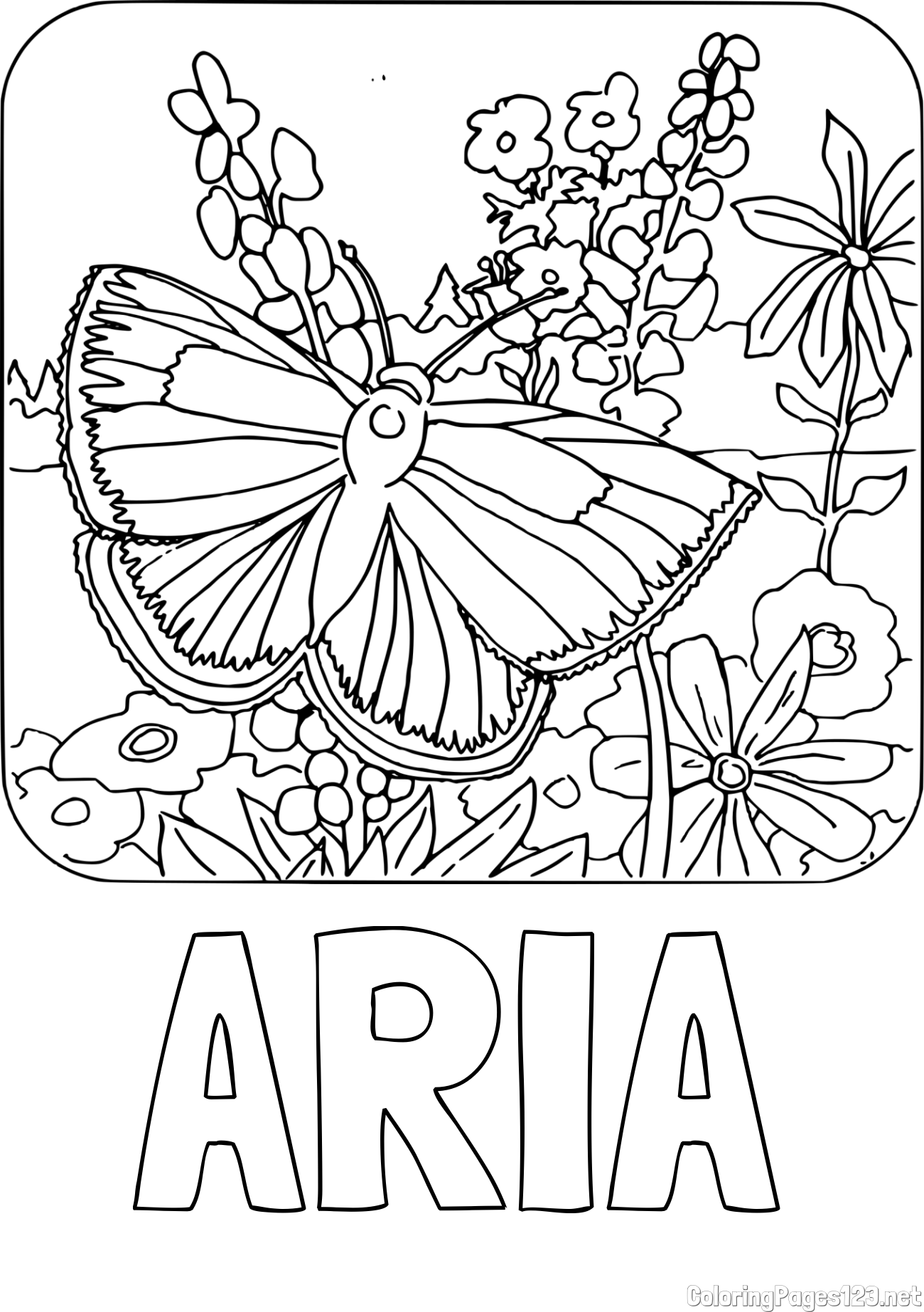 ARIA Coloring Page and Butterfly on Flower Coloring Page