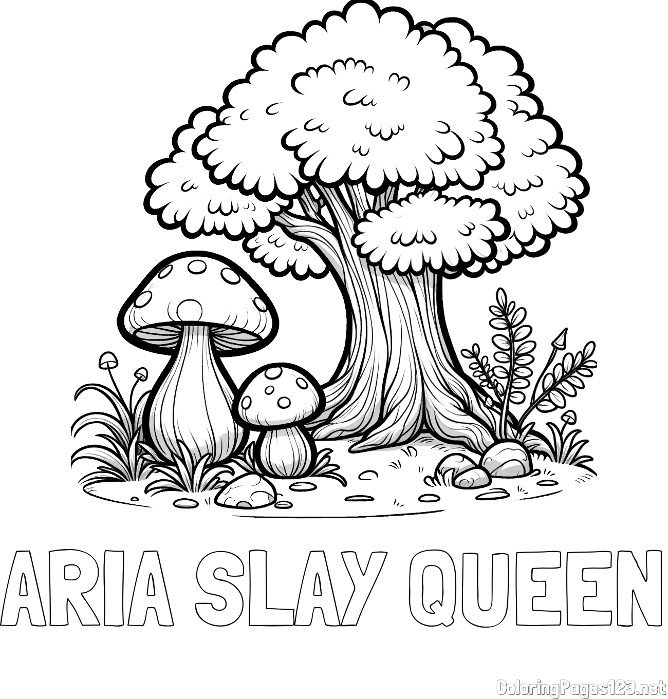 ARIA SLAY QUEEN Coloring Page and Coloring Page of Two Mushrooms and a ...