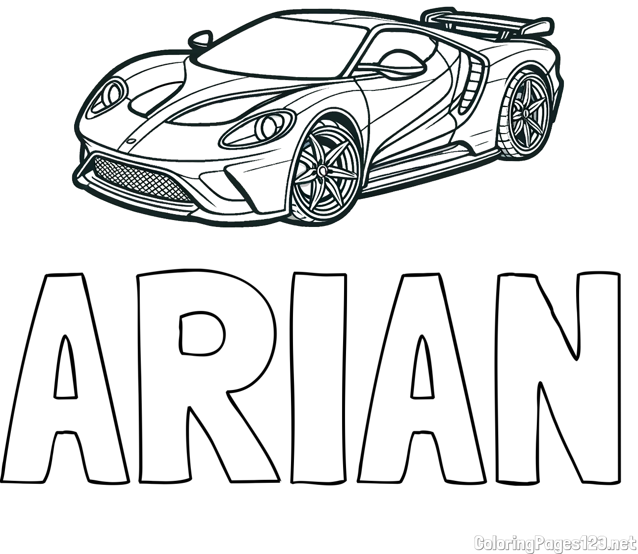 ARIAN Coloring Page and Coloring Page of a Fast Sport's Car