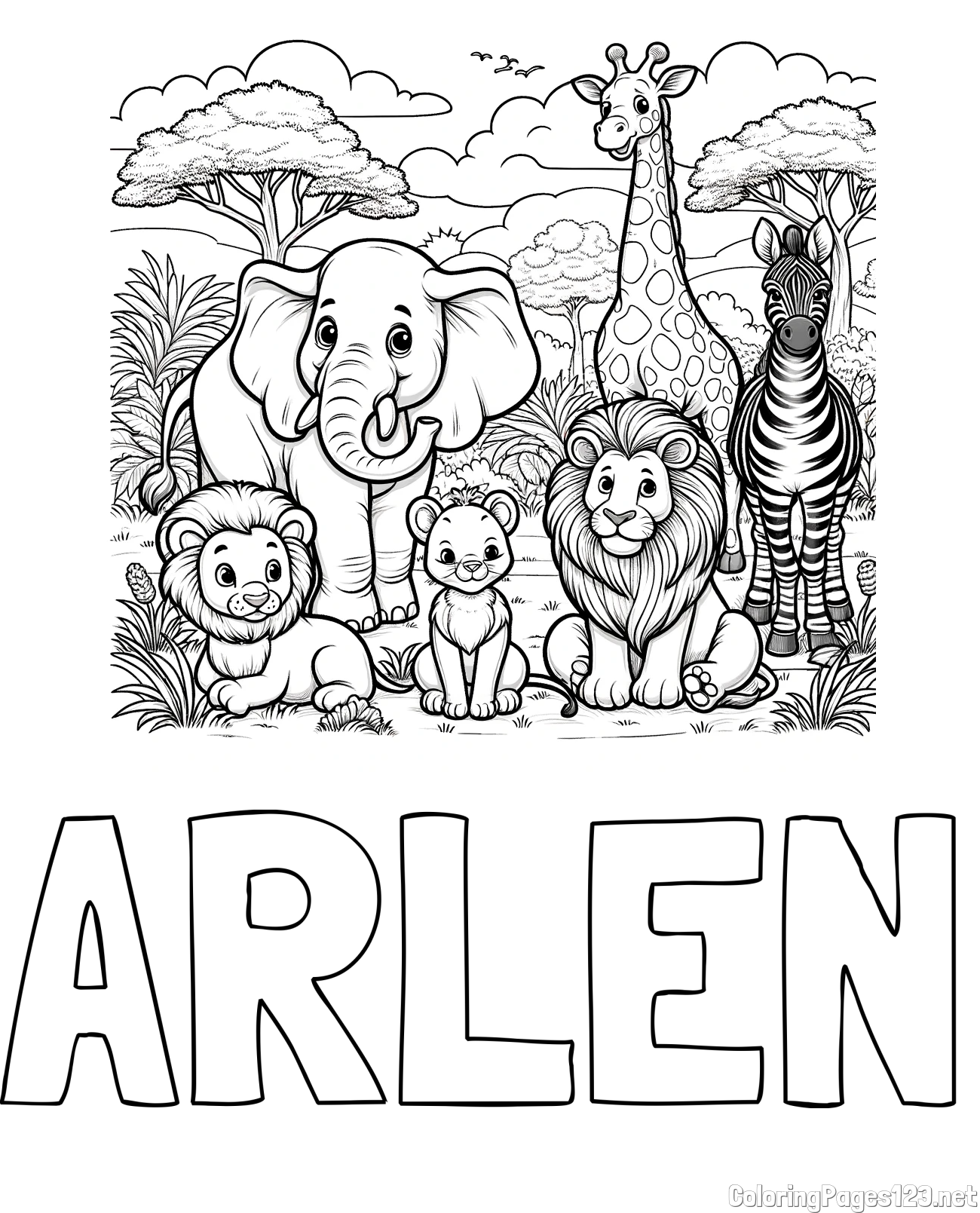 ARLEN Coloring Page and Beautiful Animal Coloring Page - Lion Family ...