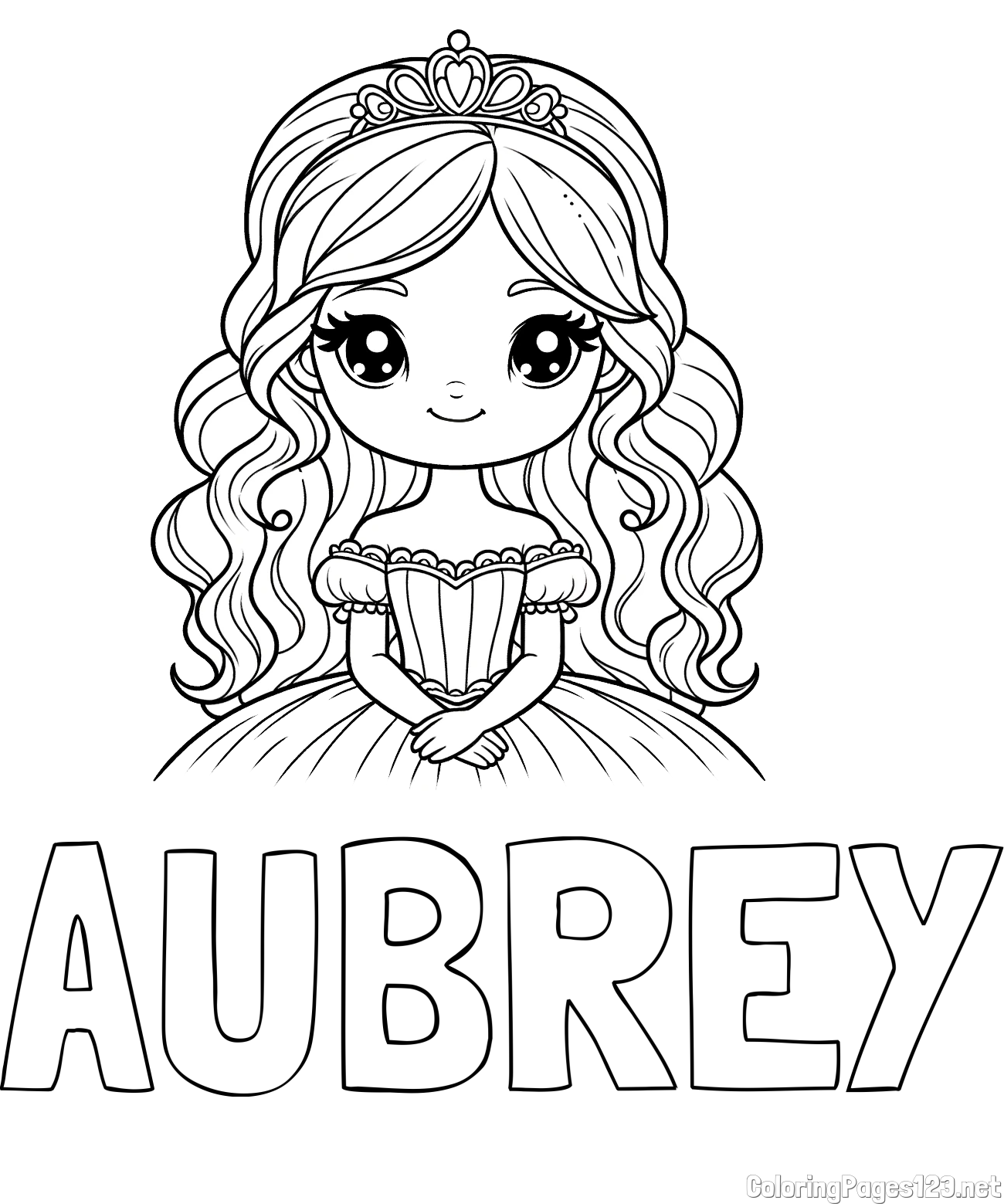 AUBREY Coloring Page and Coloring Page of a Cute Princess with Big Eyes