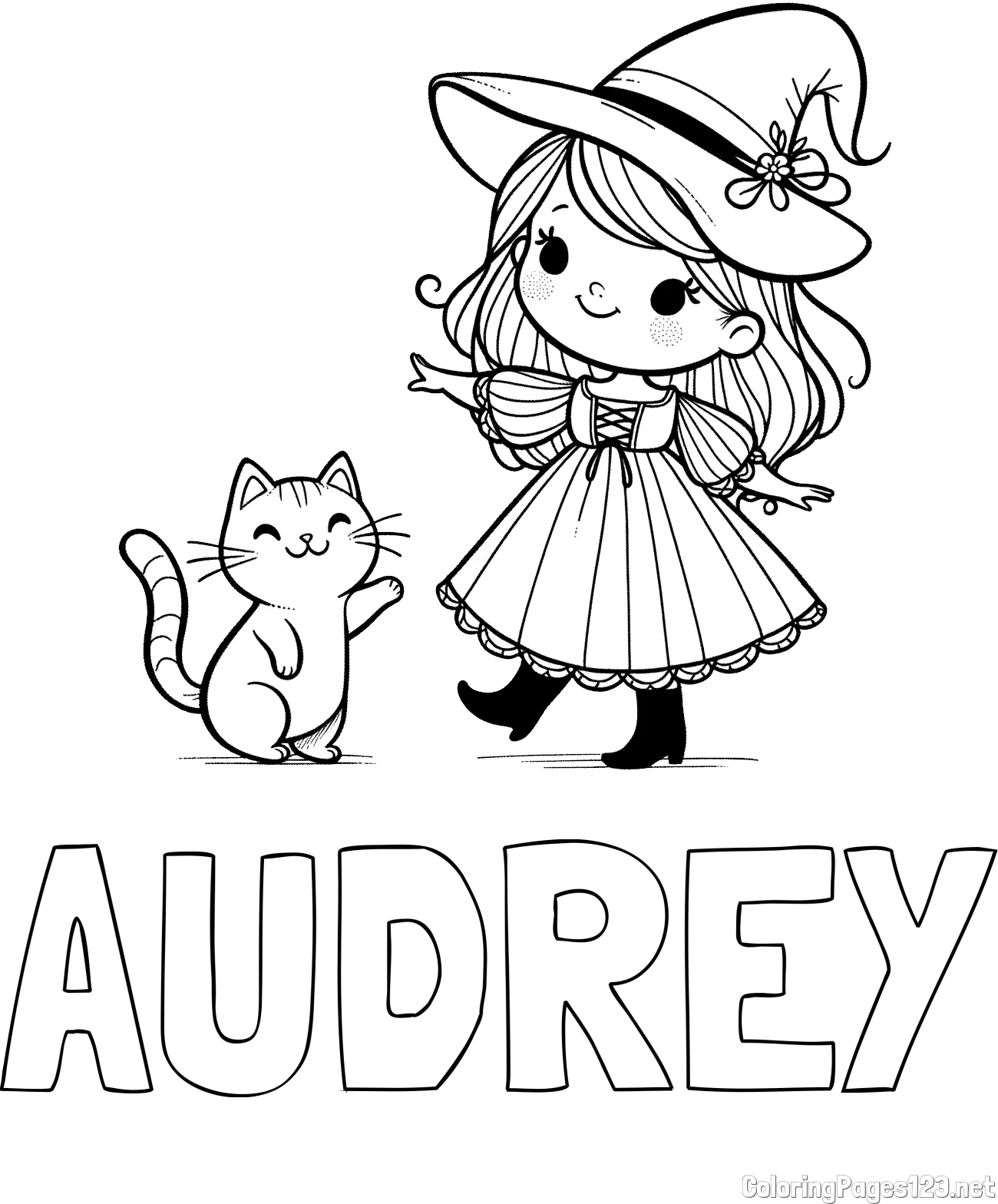 AUDREY Coloring Page and Coloring Page of a Cute Witch and a ...