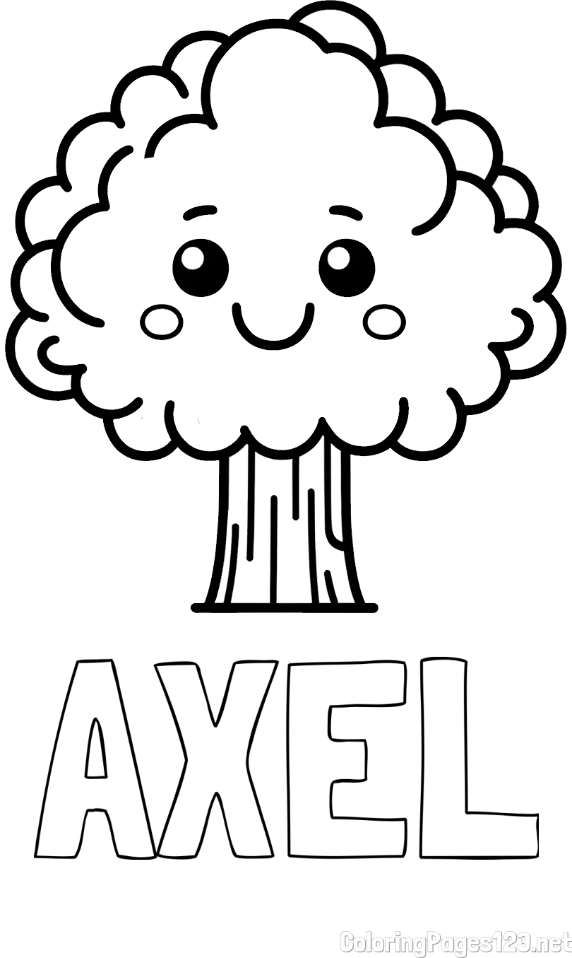 AXEL Coloring Page alongside Cute Smiling Tree Coloring Page