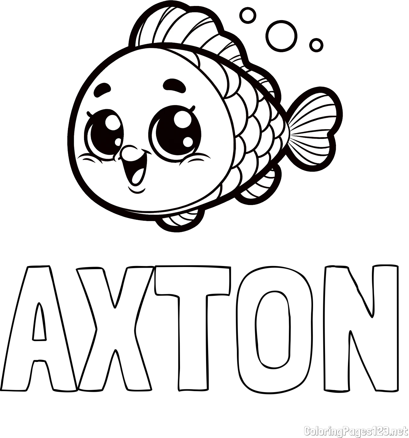 AXTON Coloring Page and Coloring Page of a Smiling Fish