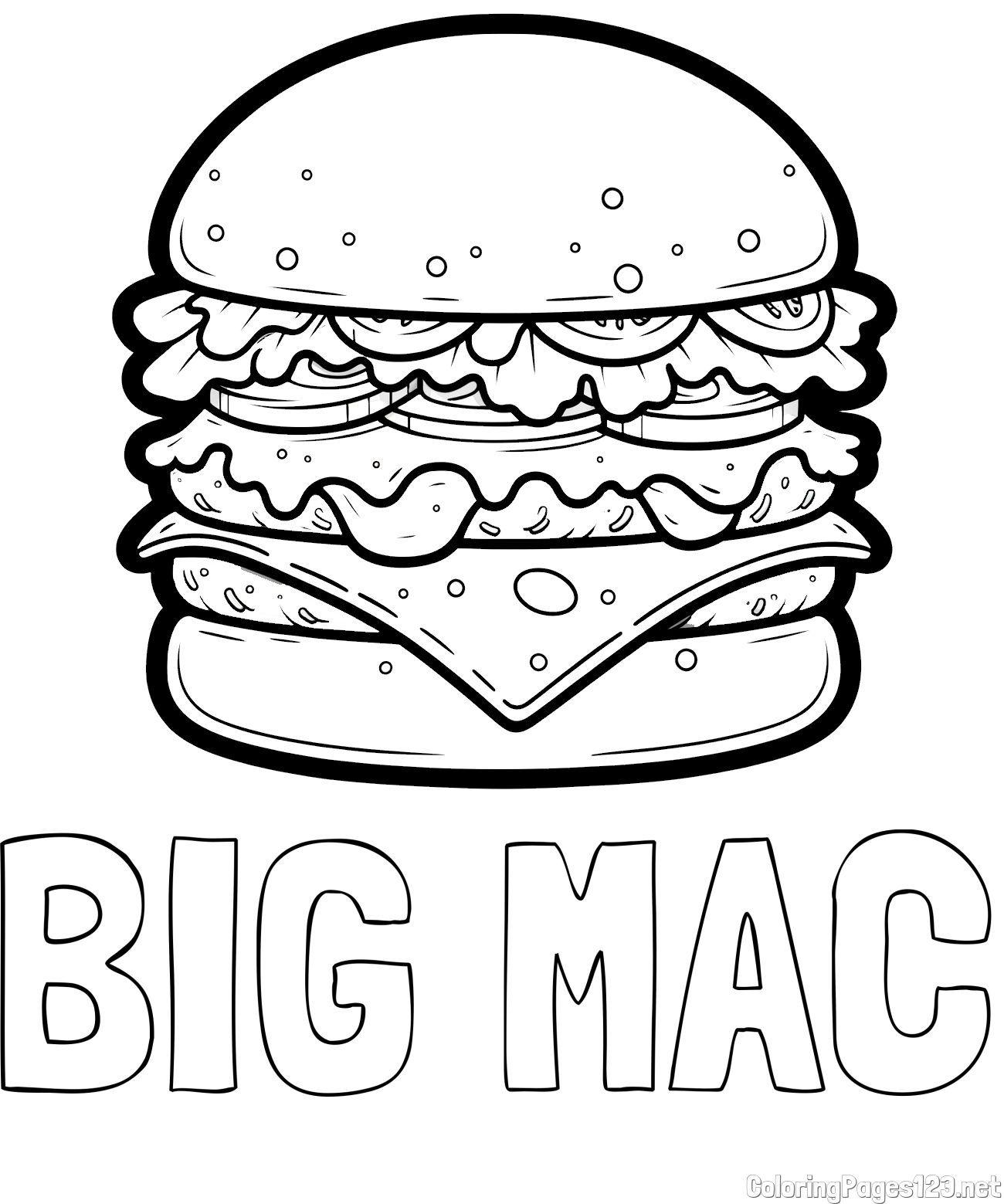 BIG MAC Coloring Page and Giant Hamburger Coloring Page