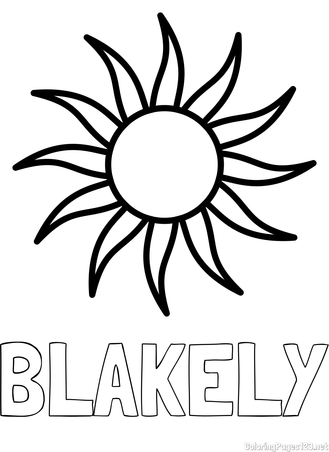 BLAKELY Coloring Page and Simple Sun Coloring Page for Kids