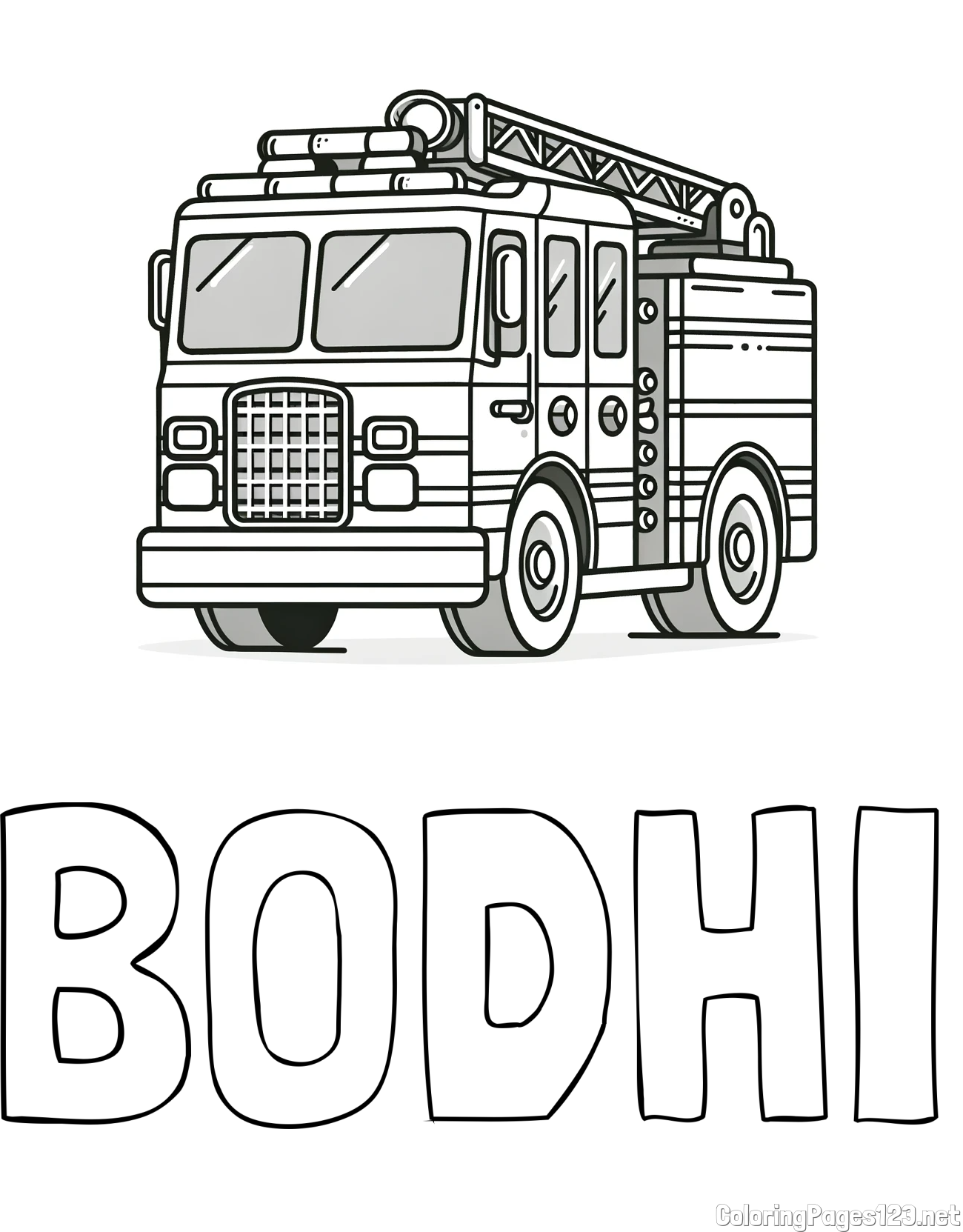 BODHI Coloring Page and Coloring Page of a Big Fire Truck