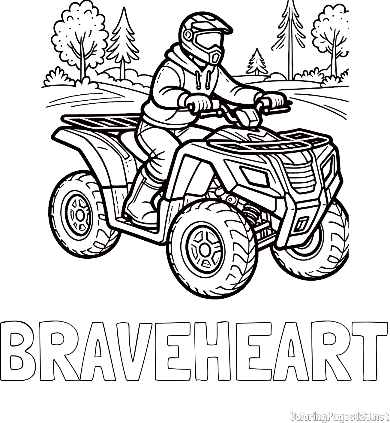 BRAVEHEART Coloring Page and Motorist on ATV Coloring Page