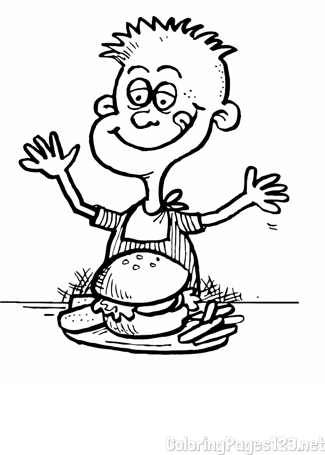 Child Eating a Hamburger Coloring Page