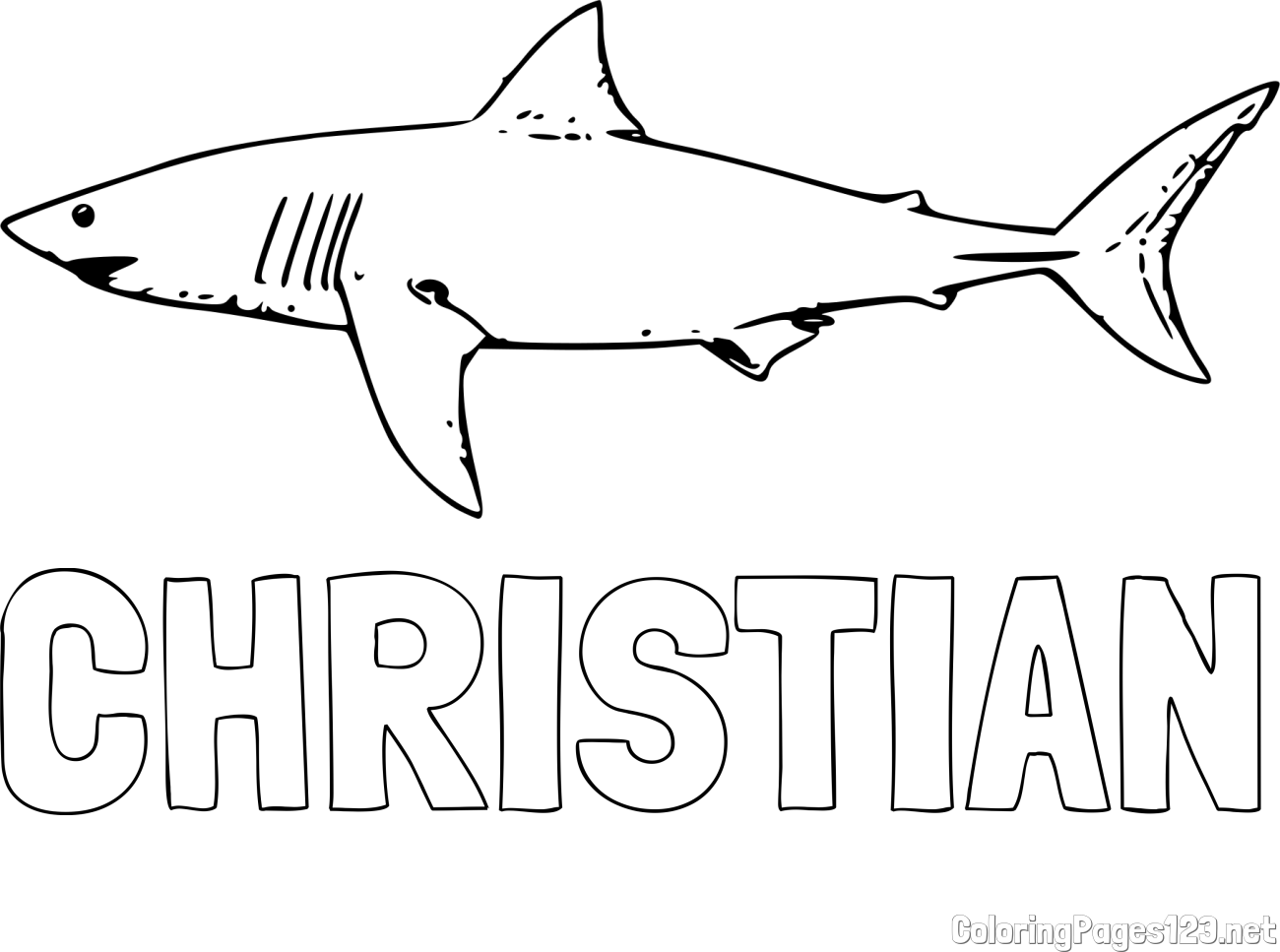 CHRISTIAN Coloring Page alongside Realistic Shark Coloring Page