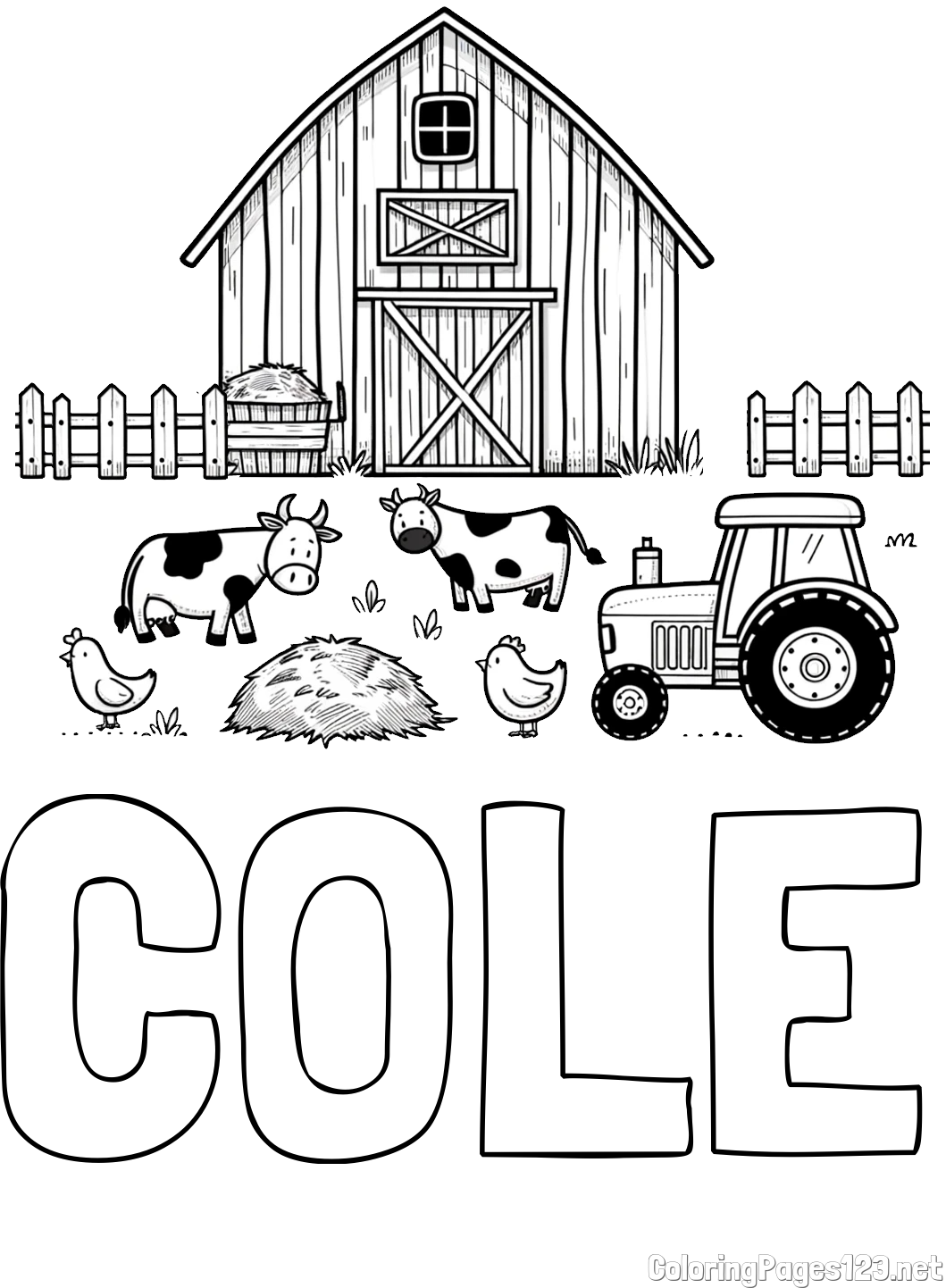 COLE Coloring Page and Kids Farm Coloring Page