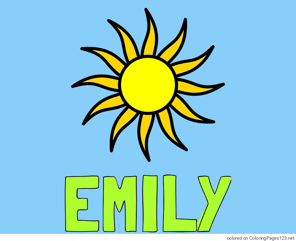 Colored EMILY Coloring Page alongside Simple Sun Coloring Page for Kids ...