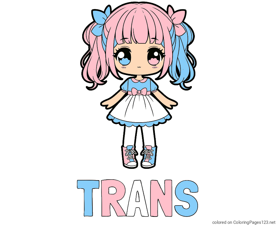 Colored TRANS Coloring Page and Coloring Page of a Cute Anime Girl by Pride