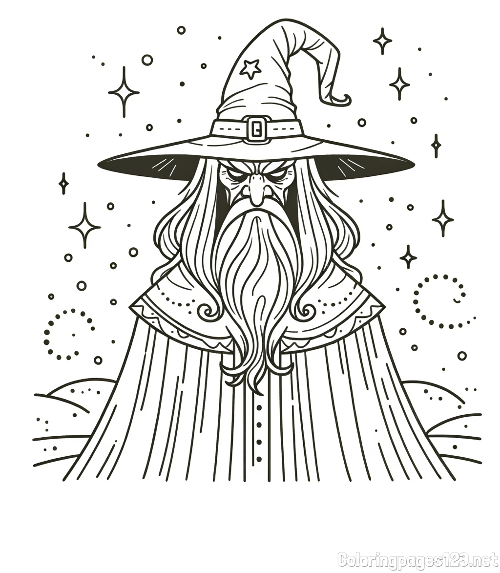 Coloring Page of an Evil Wizard