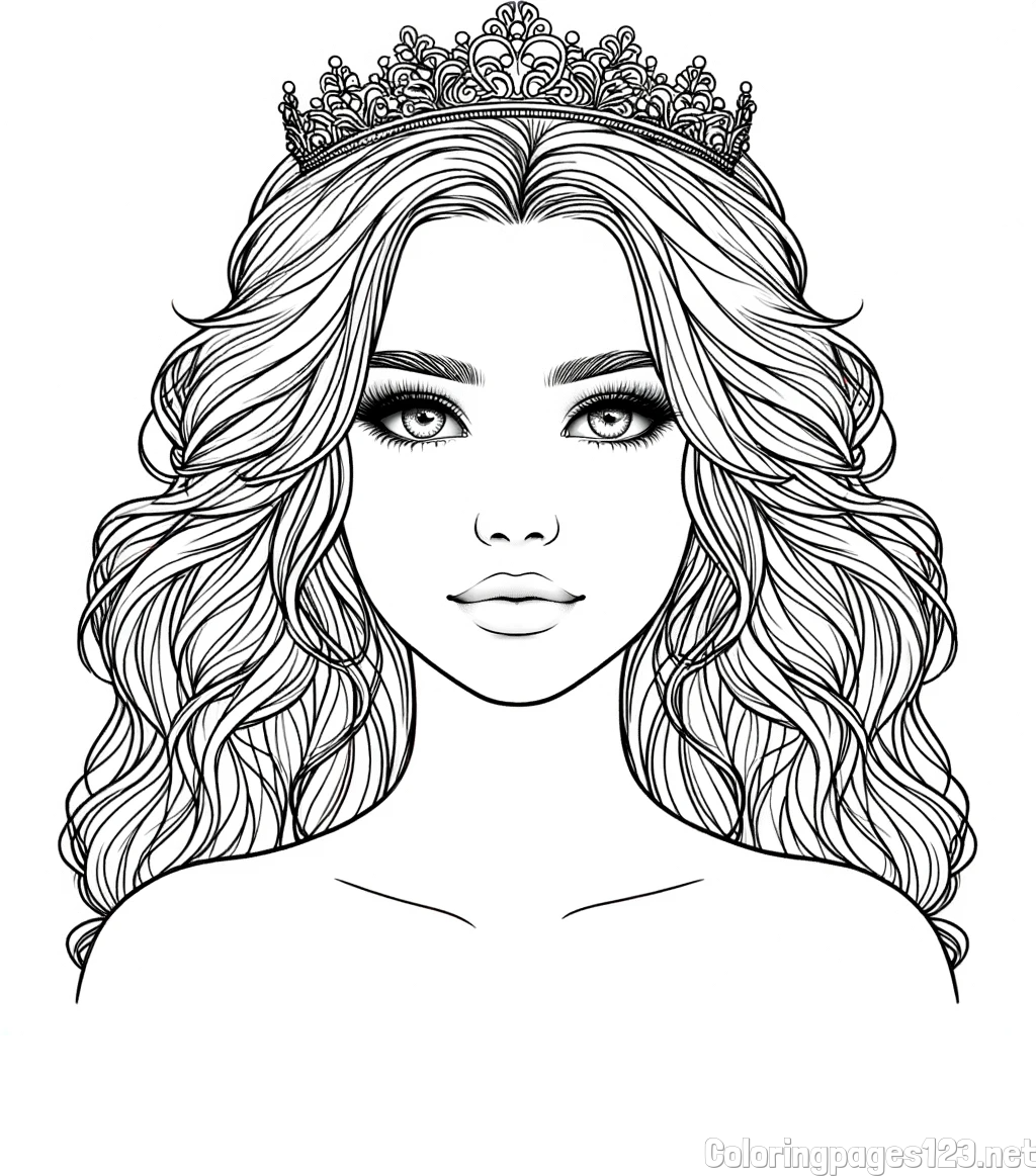 Coloring Page of a Princess with a Crown