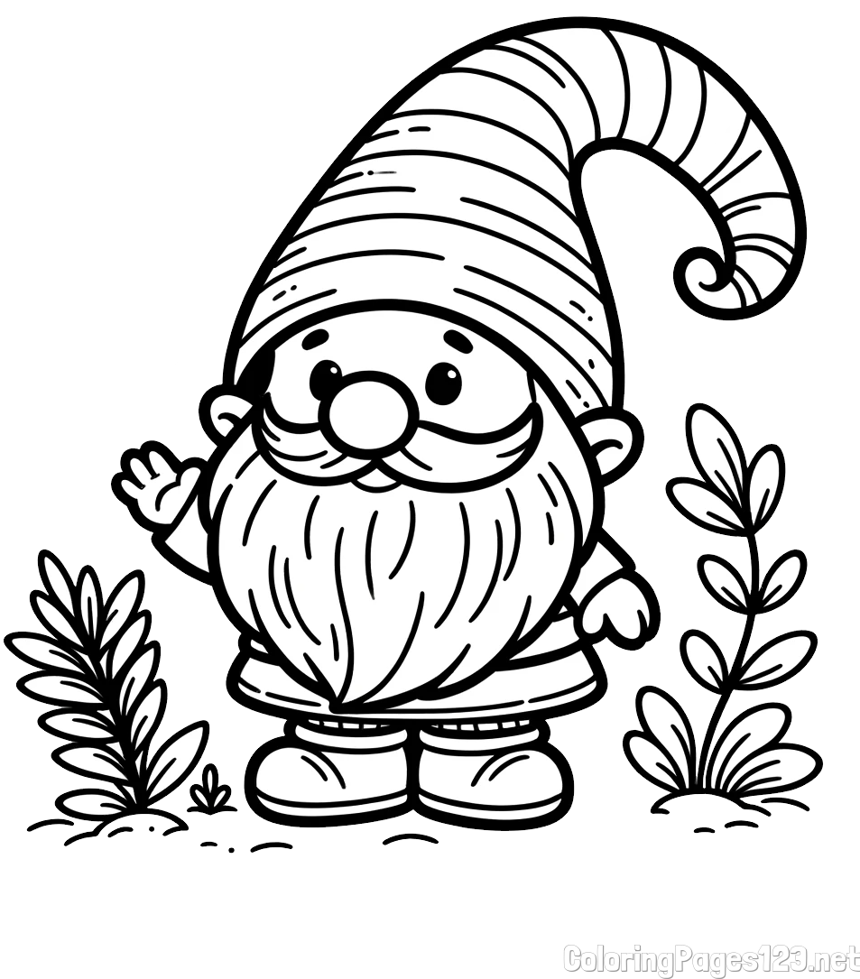 Cute Gnome Coloring Page