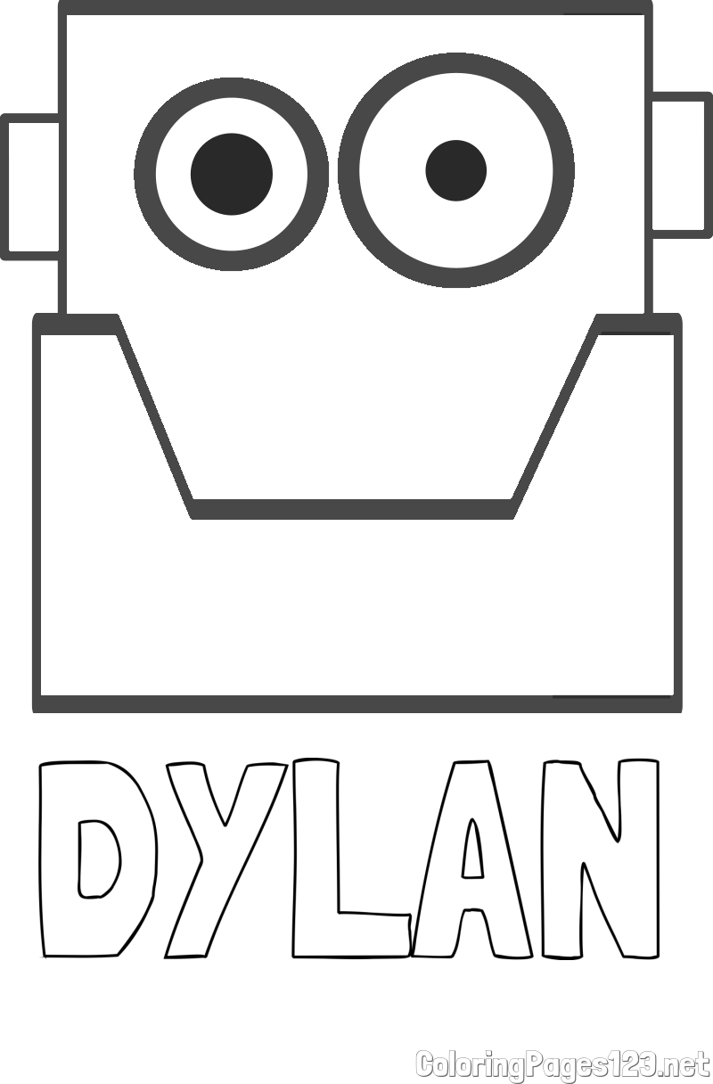 DYLAN Coloring Page and Simple Robot Head Coloring Page
