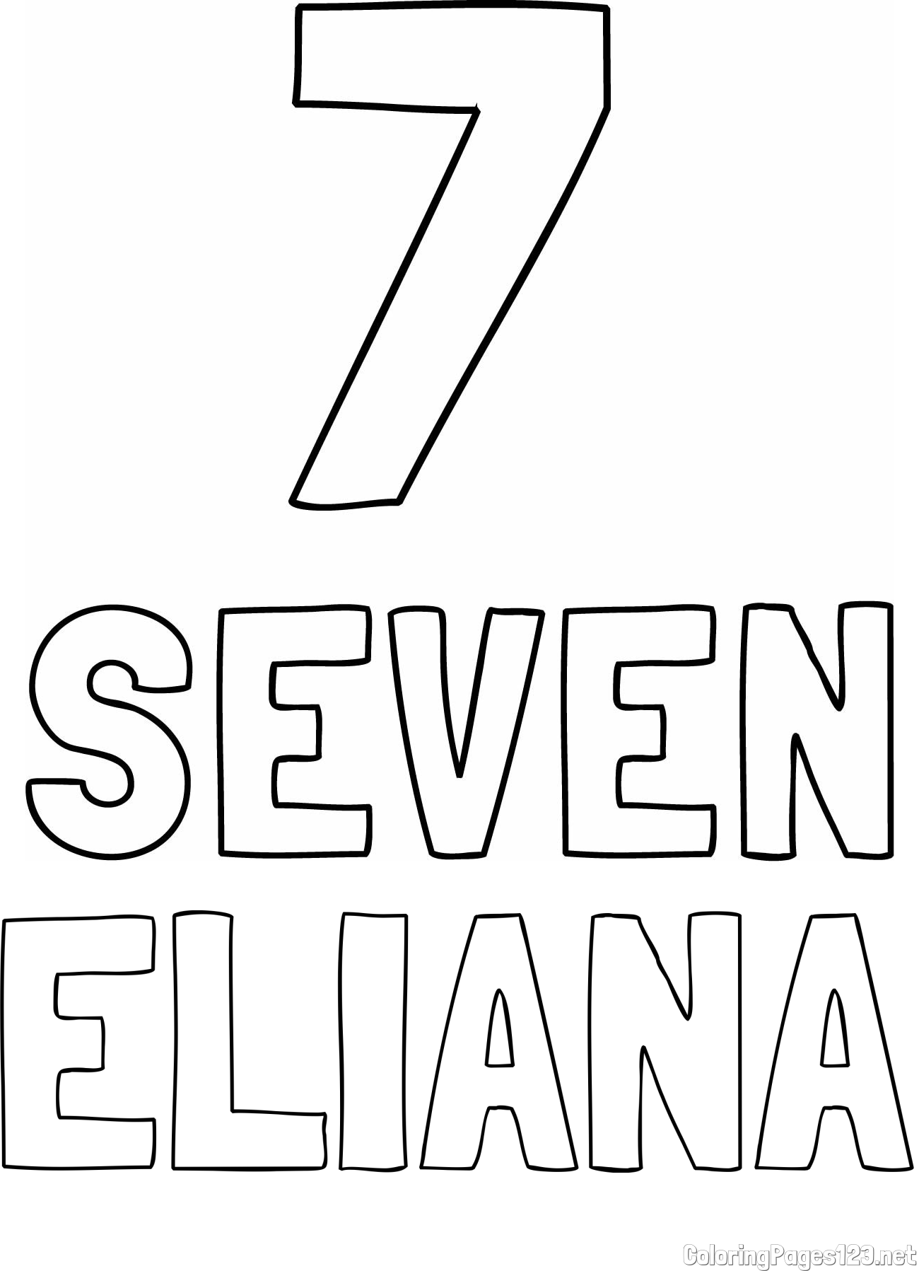 ELIANA Coloring Page and Coloring of the Number Seven (7) with the ...