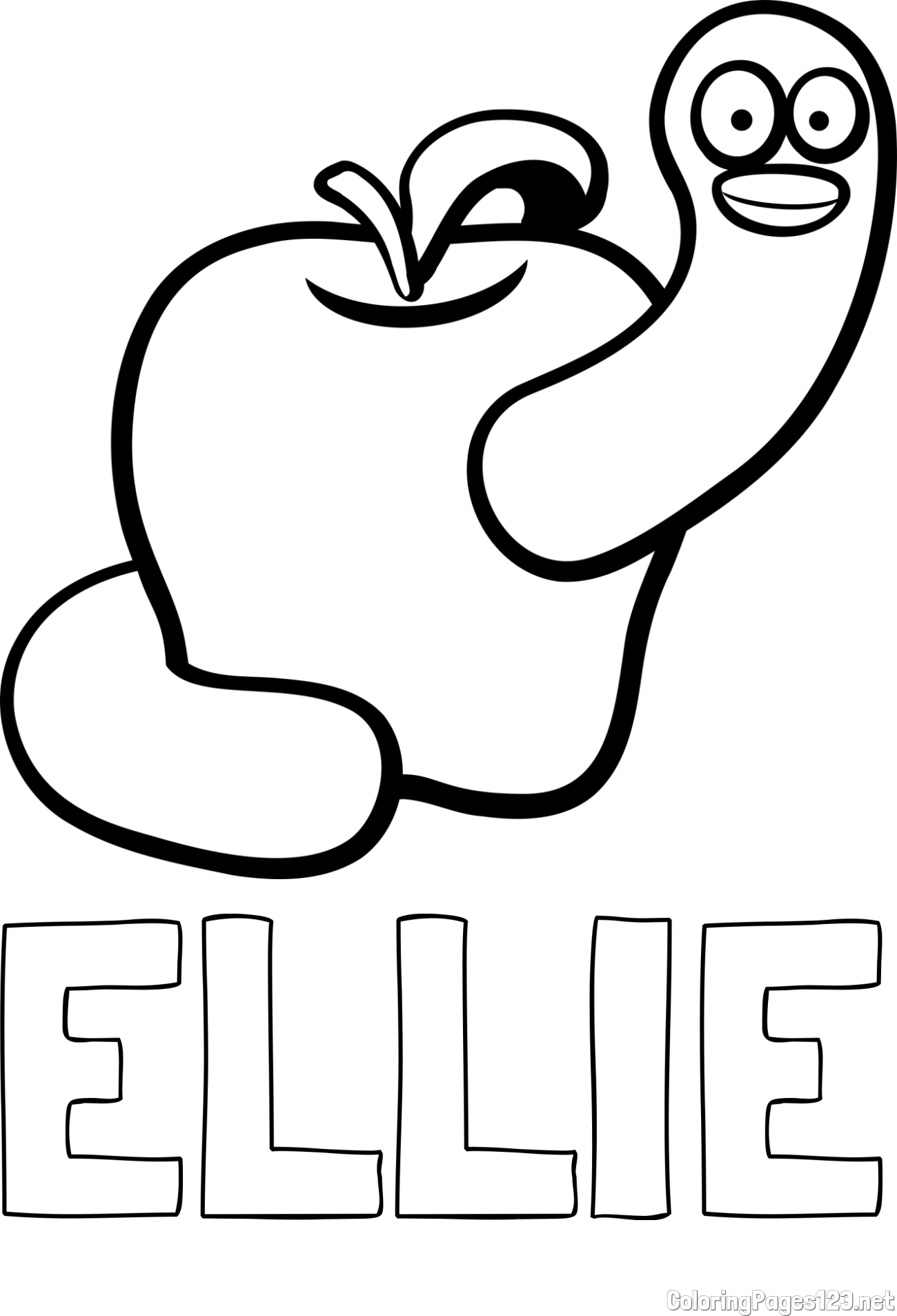 Color online: ELLIE Coloring Page and Apple and Smiling Worm Coloring ...